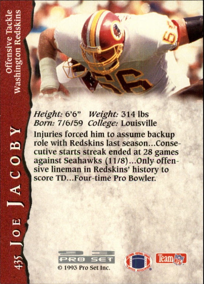 1993 Pro Set Football Card #435 Joe Jacoby | eBay