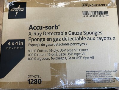 Case of 1,280 Medline Accu-Sorb X-ray Detectable Gauze NON21430LF 4"x4 ...
