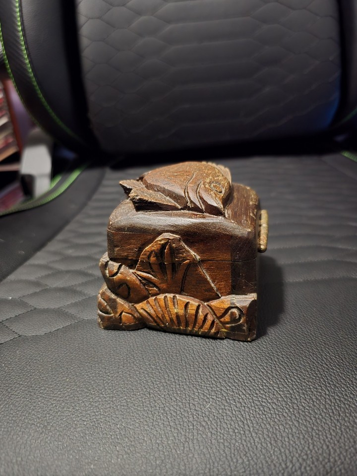 Handmade Wooden carved trinket box with fish and sealife carvings. | eBay