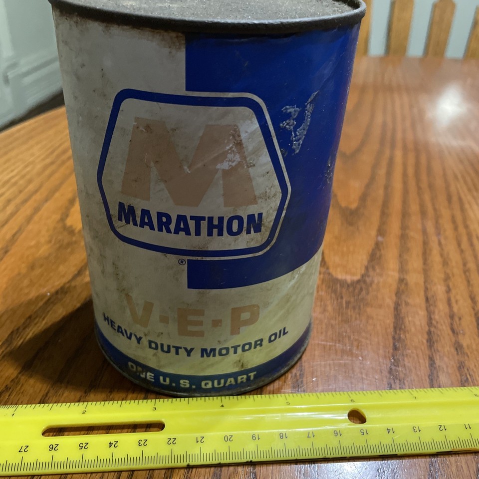 Marathon Vintage 1 Quart Tin Metal Motor Oil Can Collectible | eBay