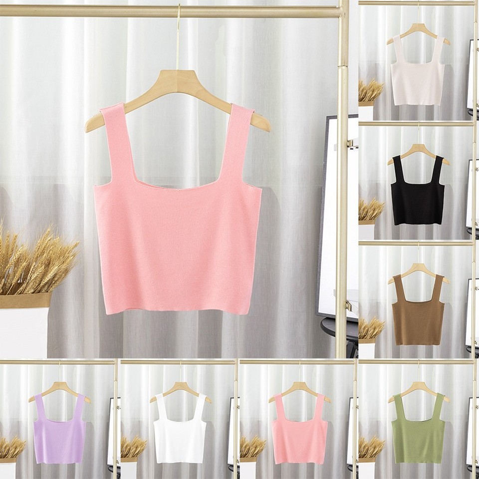 Hot New Womens Tank Top Navel Exposed Square Neck Beautiful Back Casual ...