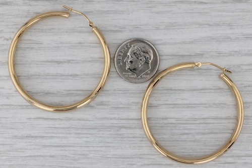 Large Hoop Earrings 18k Yellow Gold Snap Top Round Hoops 39 x 6mm ...