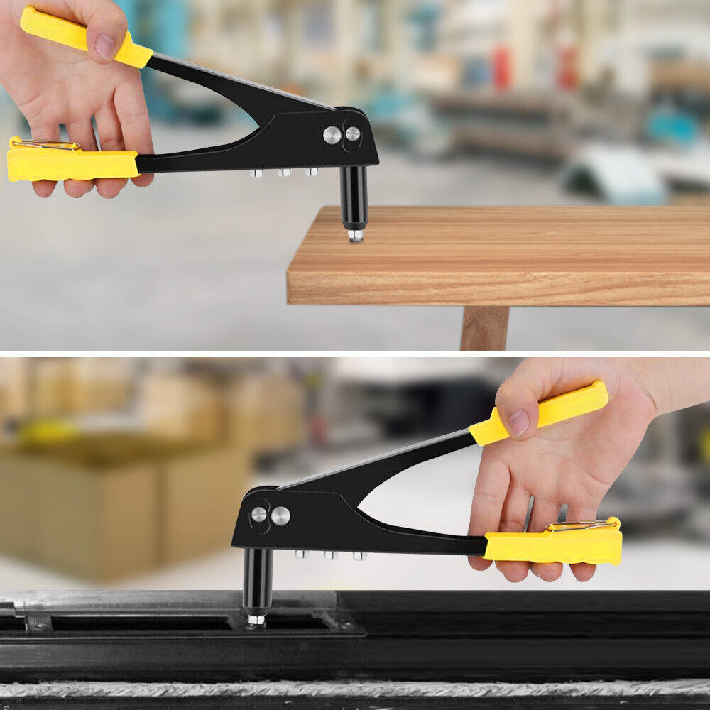 Heavy Duty Hand Pop Rivet Gun Tool Kit 1000 Assorted Rivets 4 Nozzle ...