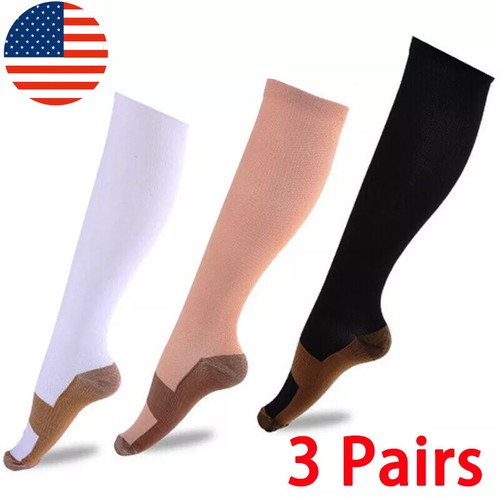 (3 Pairs) Compression Long Socks Pressure Varicose Veins Leg Support ...