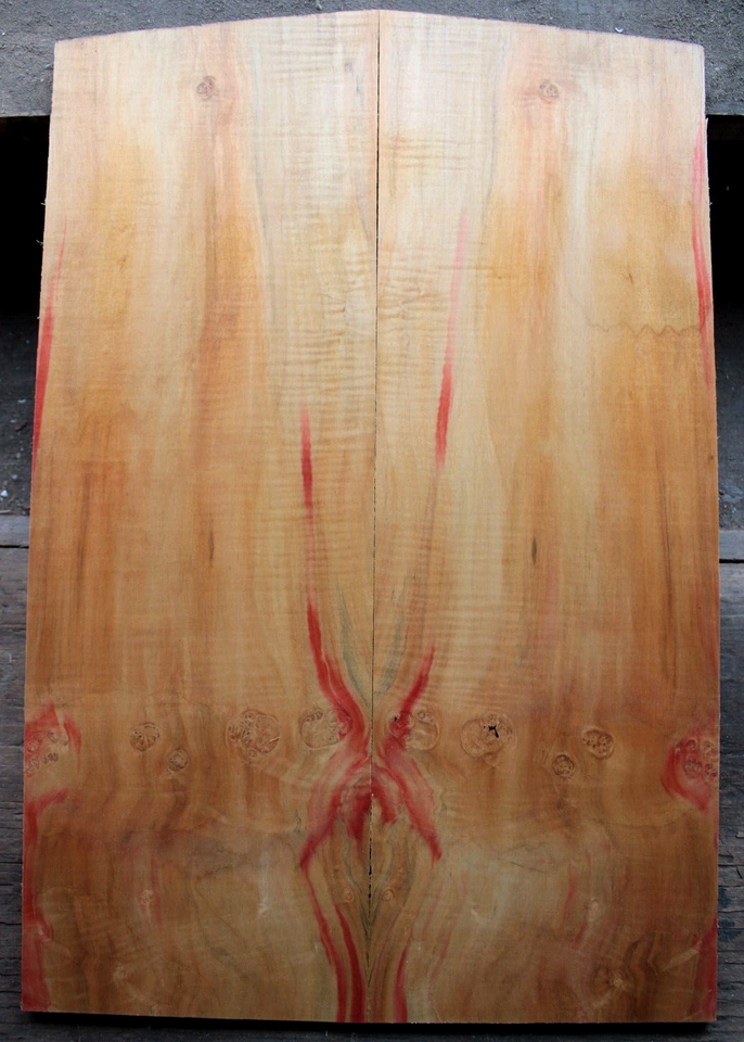 Curly red flame box elder maple drop top .32" thk bass guitar tonewood ...