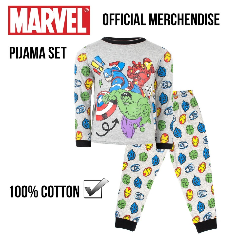 Avengers Pyjamas For Boys Age 3-10 Long Sleeve Marvel PJ set Cotton ...