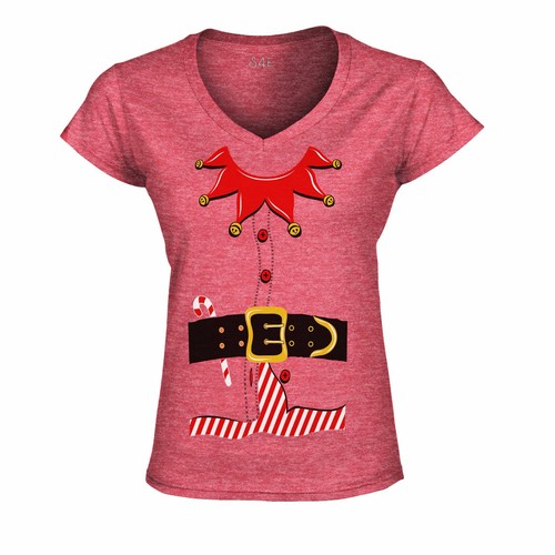 S4E Women's Elf Costume V-Neck T-shirt Funny Christmas Santa's Helper ...