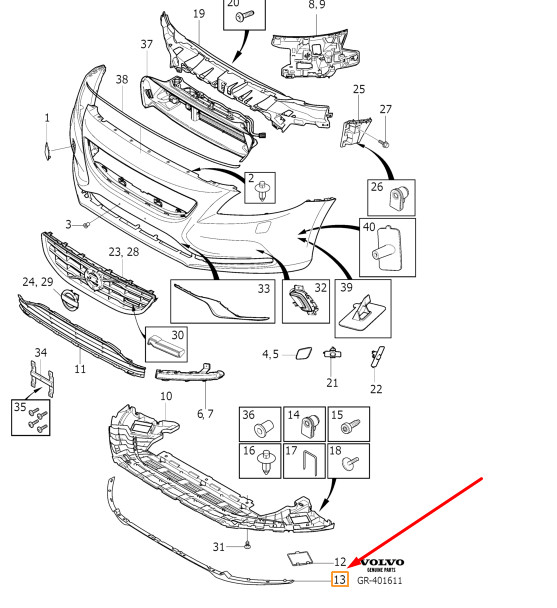 2013 Volvo V40 Front Bumper Lower Skirt Spoiler 31323098 for sale ...