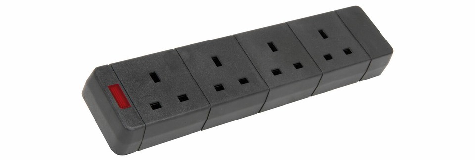4 Gang Way Unwired Trailing 13amp Extension Socket Flat Block No Cable ...