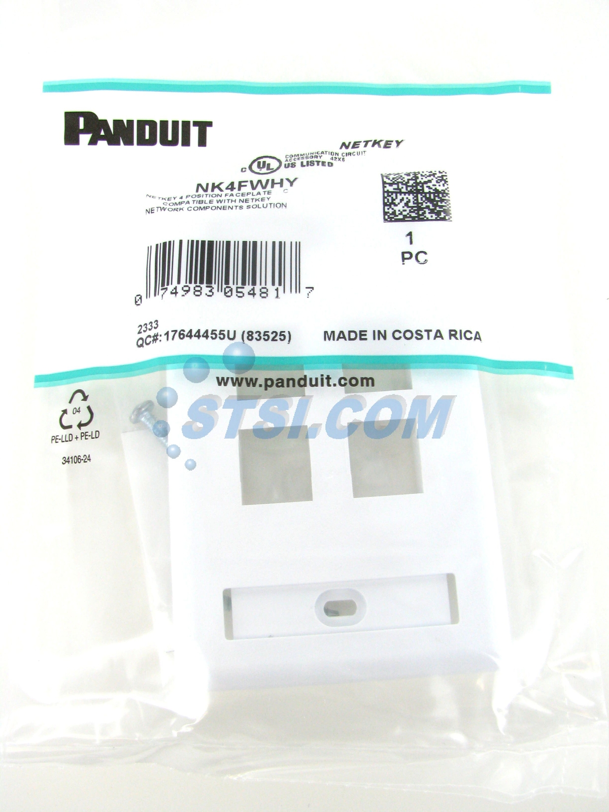 Panduit NK4FWHY NETKEY 4 Position Faceplate C Color White for sale ...