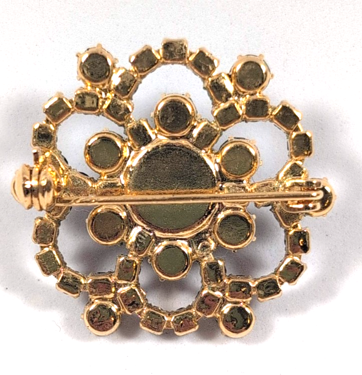 Vintage Deep Red Rhinestone Brooch Pin – Gold Tone Layered Floral ...