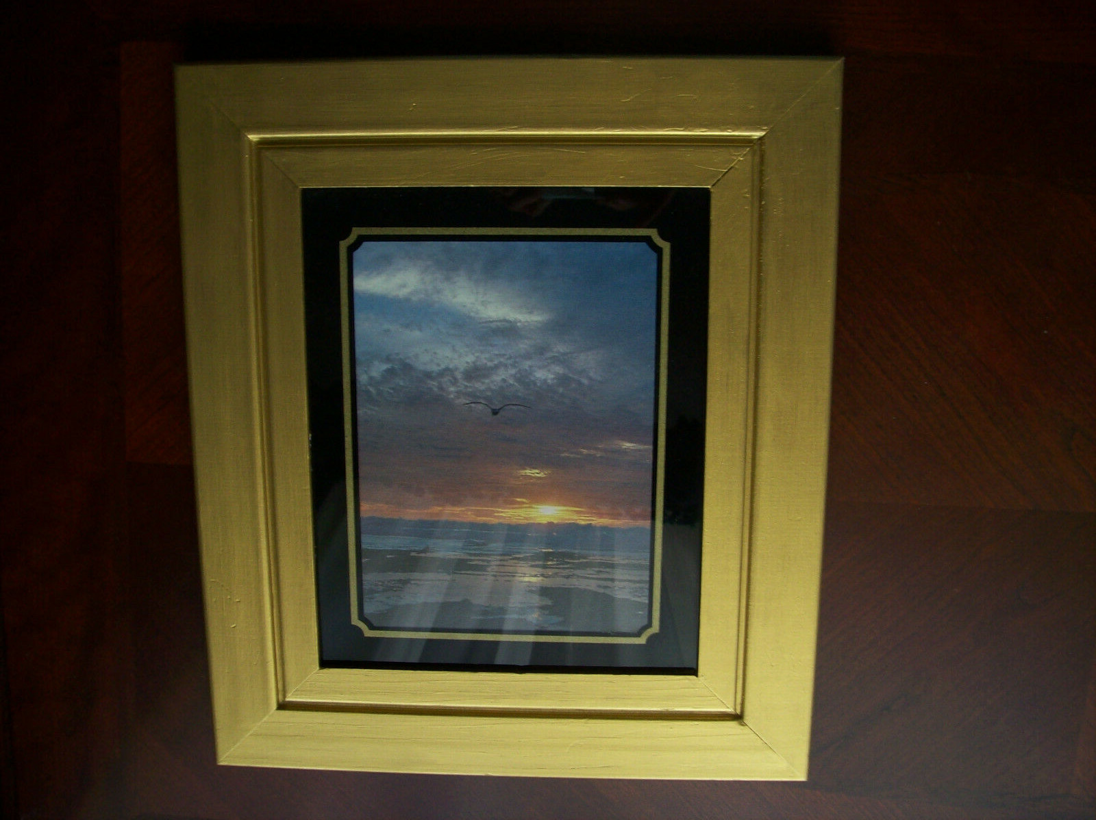 Vintage Reverse Painted Glass Black Gold Wood Picture Print Frame 12 ...