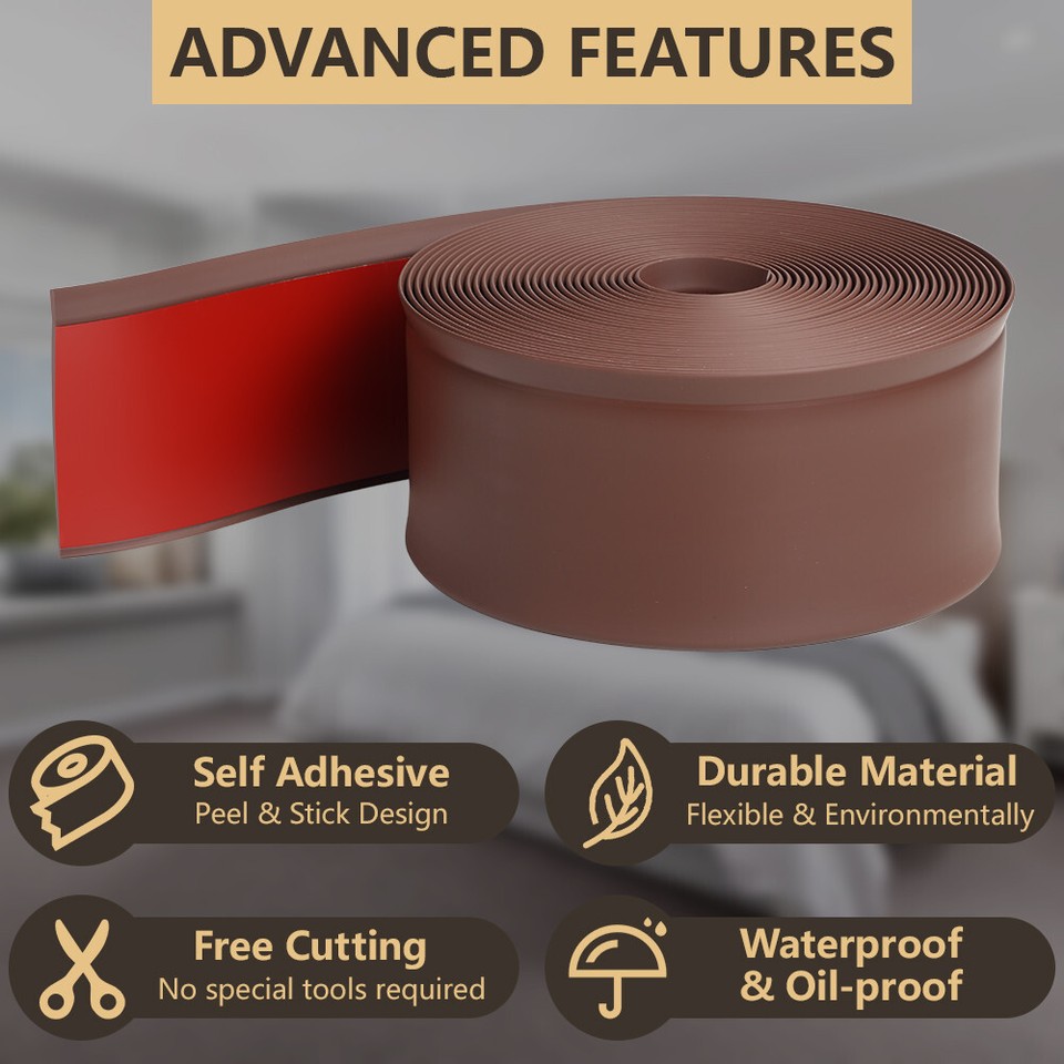 Vinyl Wall Base Baseboard Molding Trim 4"x 40FT Flexible Self Adhesive ...