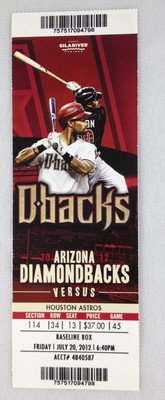 MLB 2012 07/20 Houston Astros at Arizona Diamondbacks Full Ticket | eBay