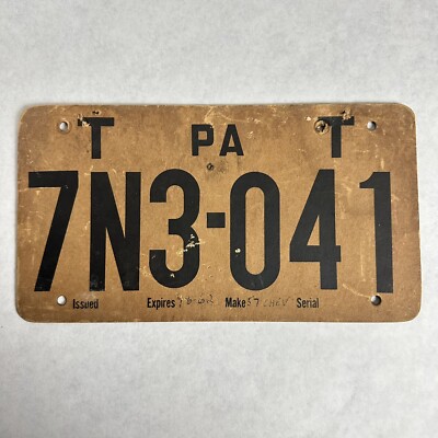 VTG 60s Pennsylvania License Plate Cardboard Temporary Transit Chevy ...