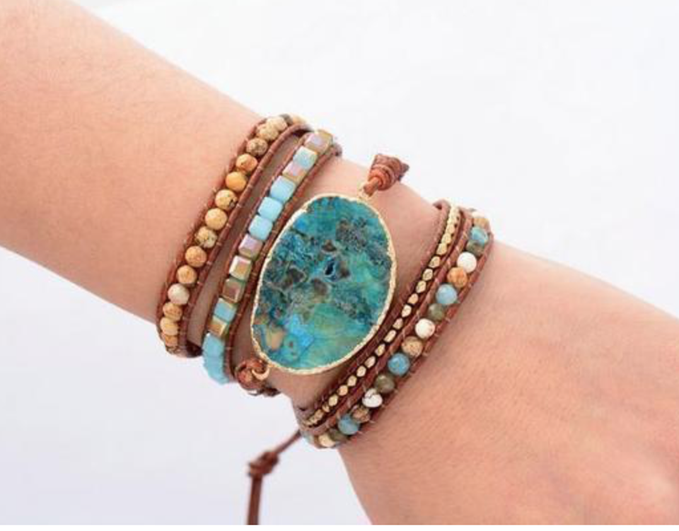 NWOT $80 ANANTA STONES "BOHO Chic" Healing Ocean Jasper Beaded Wrap ...