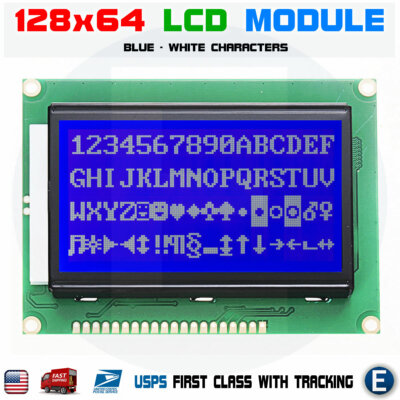 12864 128 x 64 Graphic Symbol Font LCD Display Module Blue Backlight ...