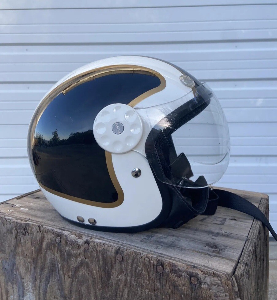 🔥🚨Vintage HCI 15 Open Face Motorcycle Helmet W/Face Shield Black/Gold ...