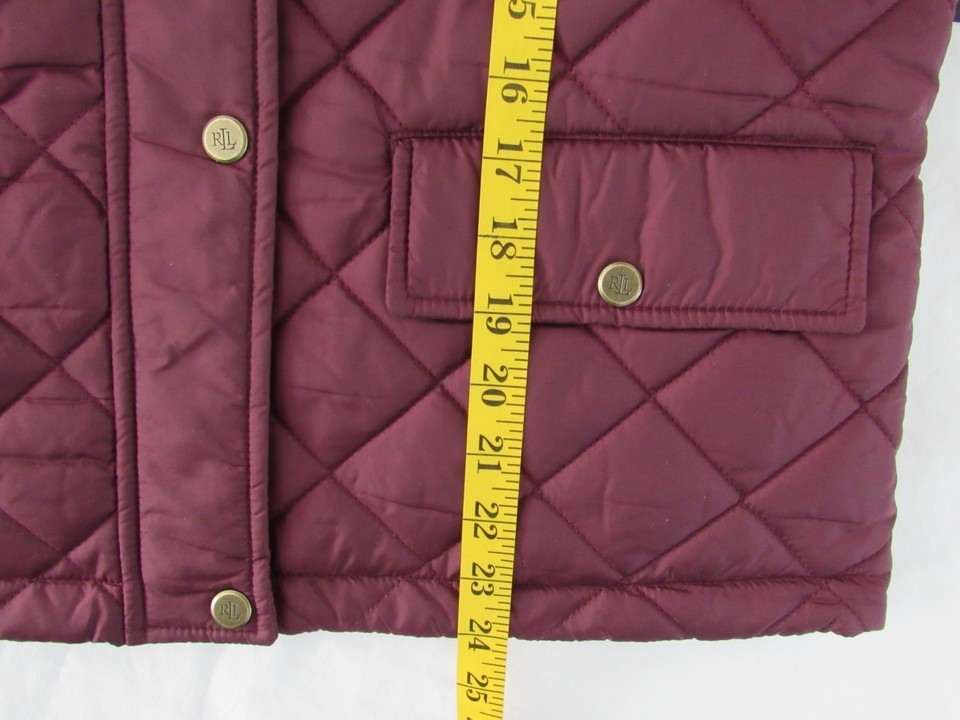 LAUREN RALPH LAUREN Women's M Dark Garnet Quilted Corduroy Collar Zip ...