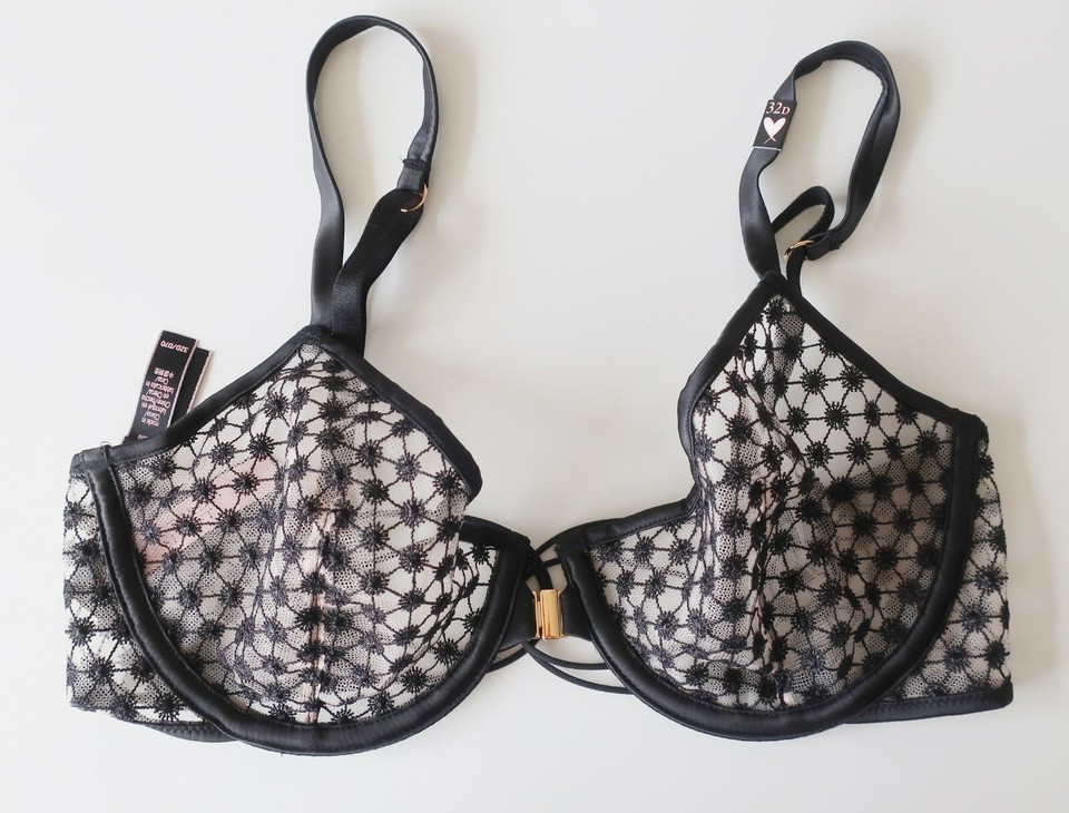 Victoria's Secret VS 32D LUXE LINGERIE Unlined Black Demi Bra | eBay