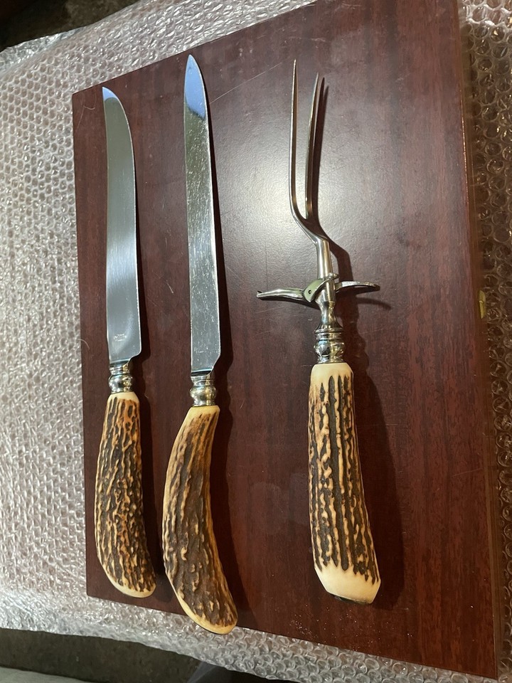 DEXTER-RUSSELL VTG Stainless 3 Piece Cutlery Set, Stag Handled, USA | eBay
