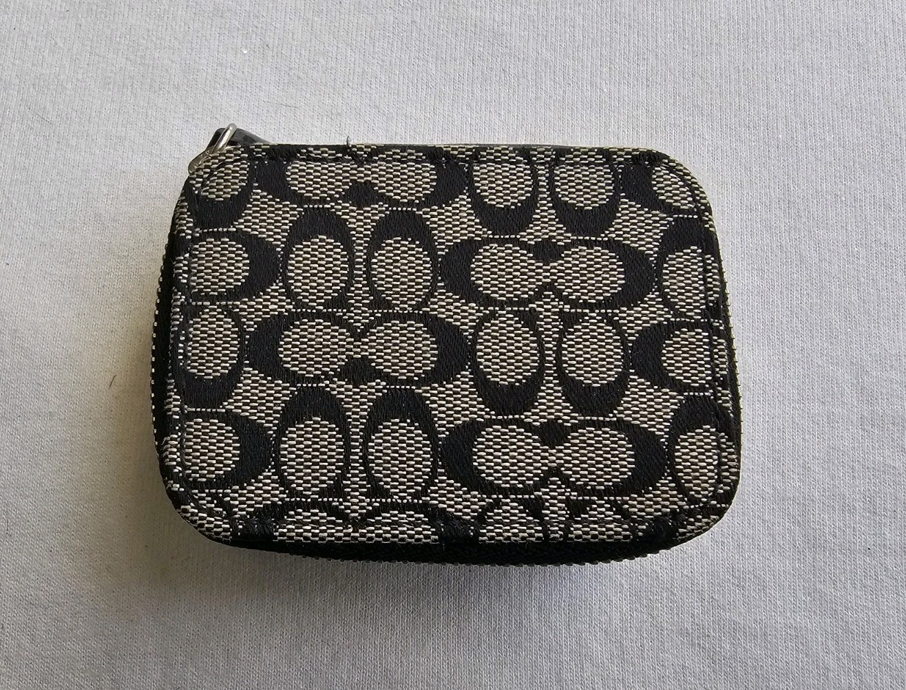 Coach Black/Grey Signature Canvas Leather Trim Triple Pill Case Travel ...