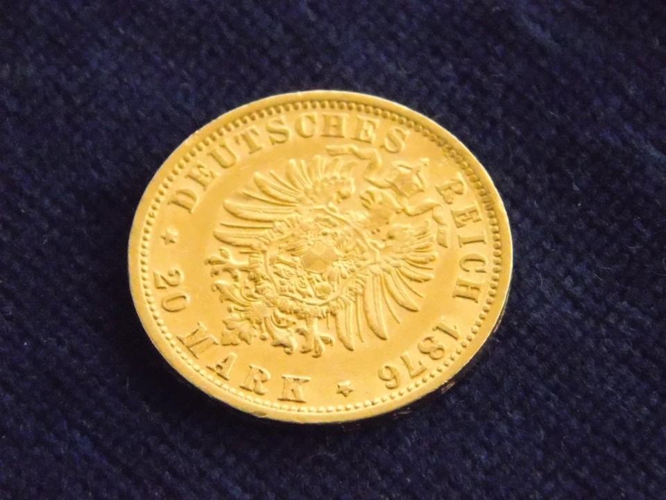 Goldmünze 20 MARK 1876 J HAMBURG Hansestadt 7,96g 900 Fein Gold sehr ...