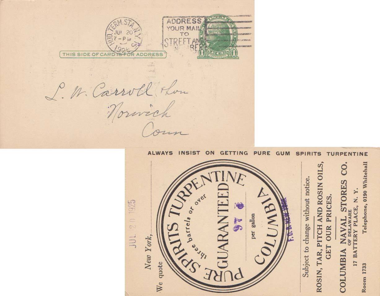 New York Hud. Term. Sta. 1925 machine 1923-1930 Postal Card Reverse ...