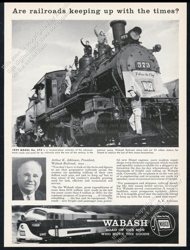 1956 Wabash Railroad 1899 Mogul no 573 train locomotive photo vintage ...