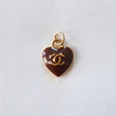 Chanel Zipper Pull Pendant, Charm, Heart, Brown, Gold, Enamel, 15mm ...
