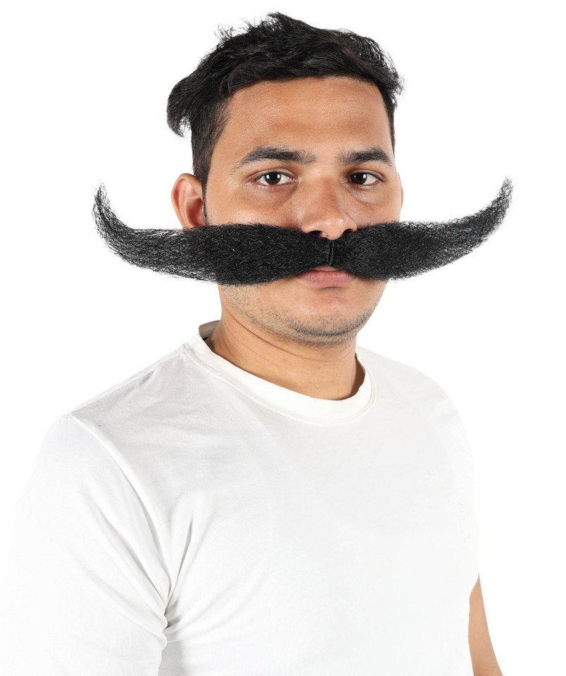 Men's Giant Black Mustache, Self-Adhesive Fake Mustache, Realistic ...