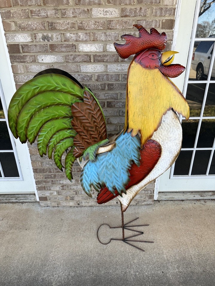 GIANT 5 Ft Tall Rooster Metal Statue Garden Art Yard Chicken | eBay