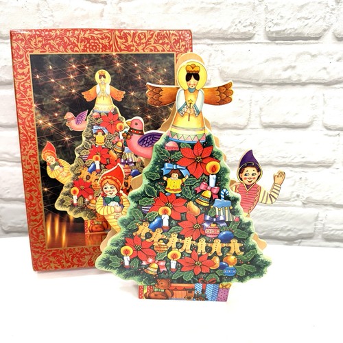 Vtg Wooden Christmas Music Box Wind Up Motion Tree Elves Angel Vintage ...