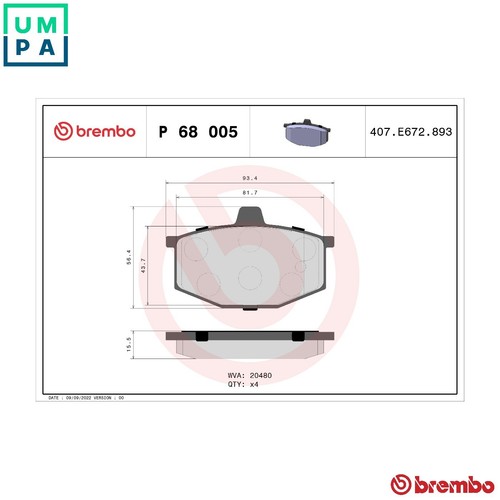 BRAKE PAD SET DISC BRAKE P 68 005 FOR RENAULT 4/Box/Body/MPV/Hatchback ...