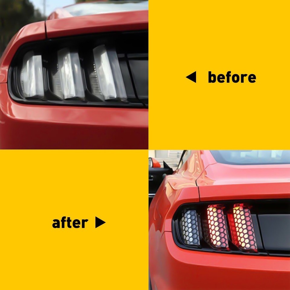 2Pcs Black Universal Tail Car Light Rear Honeycomb Cover Sticker ...
