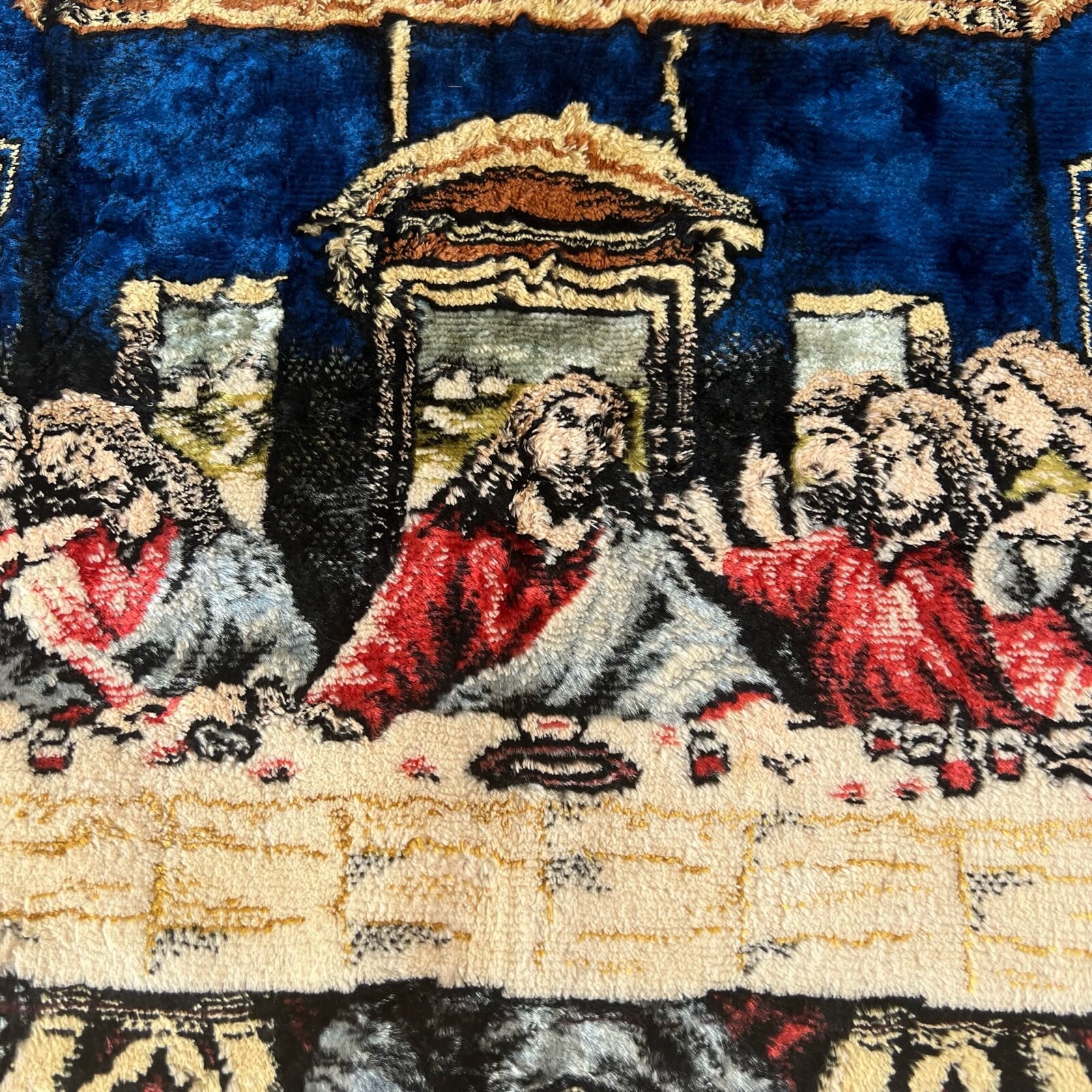 Vintage 70's The Last Supper Tapestry Tattered A5906 - Gem