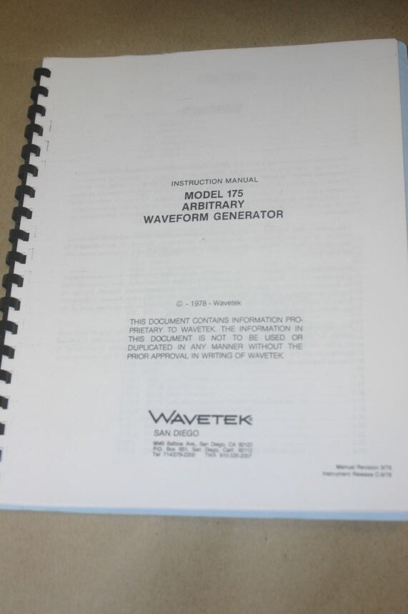 Wavetek 175 Arbitrary Waveform Generator Instruction Operating Manual | eBay