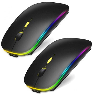 2x RGB LED Wireless Mouse Rechargeable Optical Silent Mice USB For PC ...