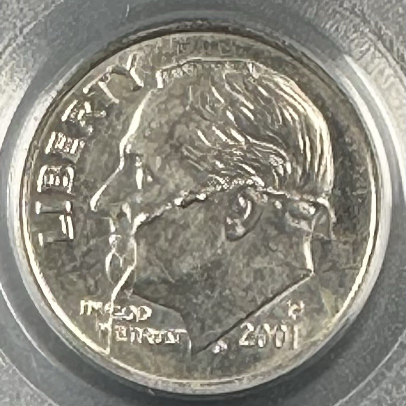 2001-P Roosevelt Dime PCGS AU58 MAJOR Mint Error Dramatic Shattered Die ...