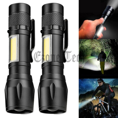 2 Pack Tactical LED Flashlight USB Rechargeable 3Modes Light Zoomable ...