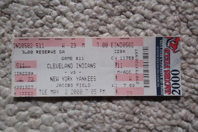 CLEVELAND INDIANS VS YANKEES 5/2/2000 FULL TICKET ~ WILLIAMS/LEDEE HRs ...