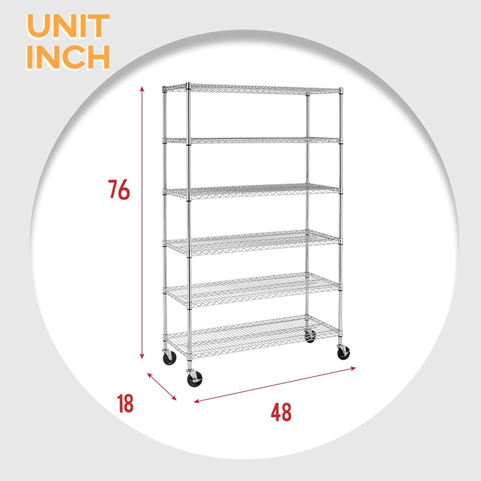 18”x48”x76” 6-Tier Wire Shelving Unit NSF Metal Shelf Rack 6000 LBS ...