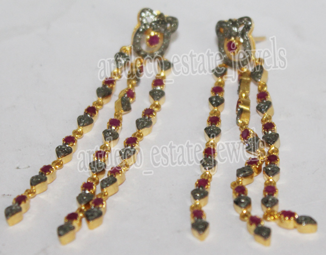 4.50ct Rose Cut Diamond Antique Look 925 Sterling Silver Ruby Dangler Earring | eBay