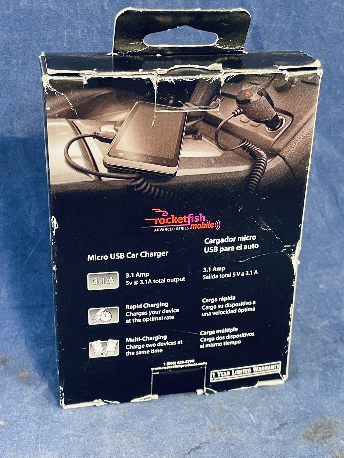 NEW Micro USB Car Charger w/ extra USB Port 3.1 Amp - 8' RocketFish ...