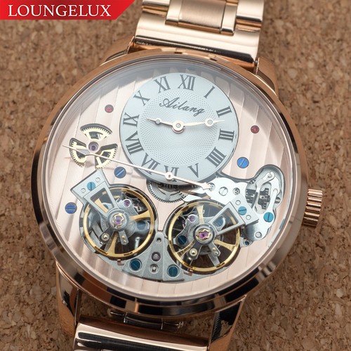 Mens Luxury Double Flywheel Skeleton Automatic Mechanical Watch ...