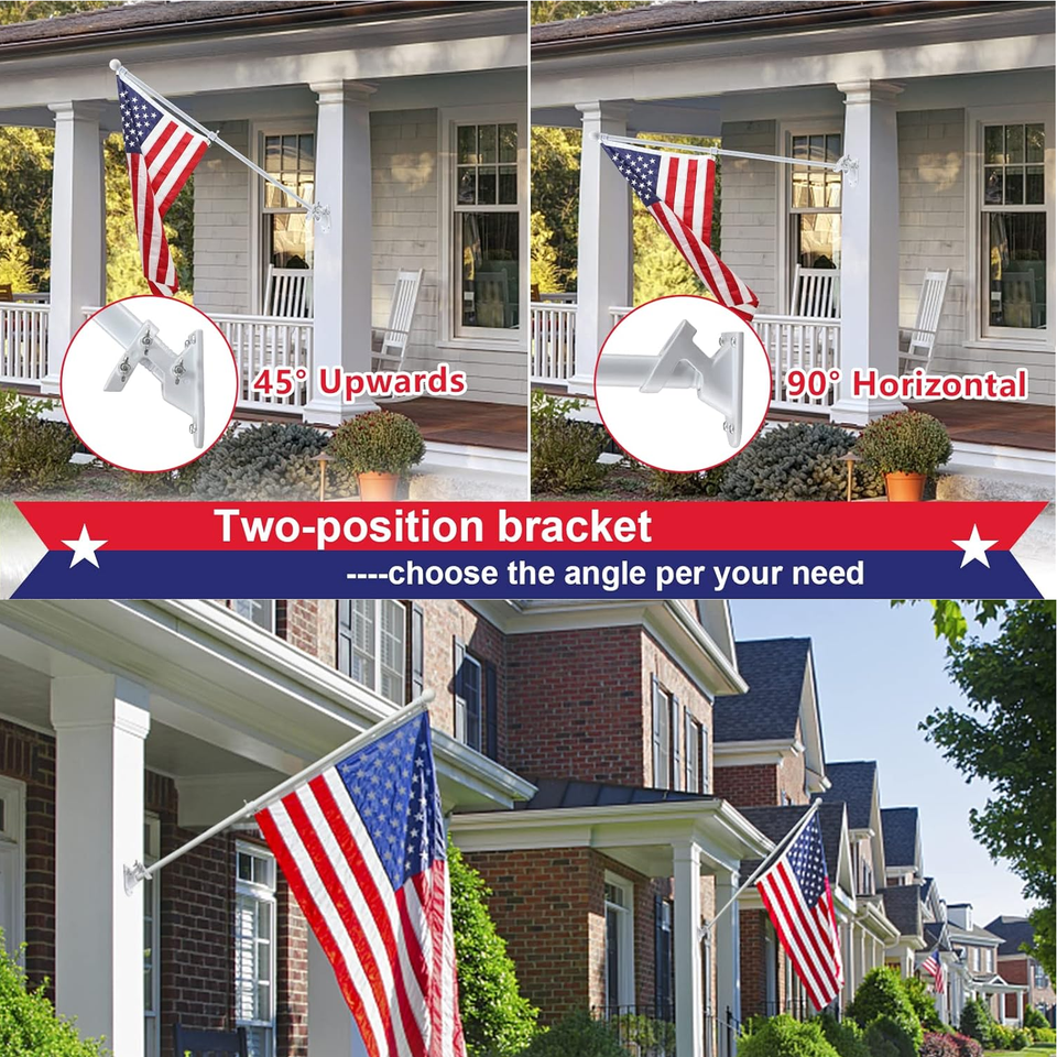 Flag pole rod stick 7' ft Long+holder fit 3', 4', 5' flag outside house ...