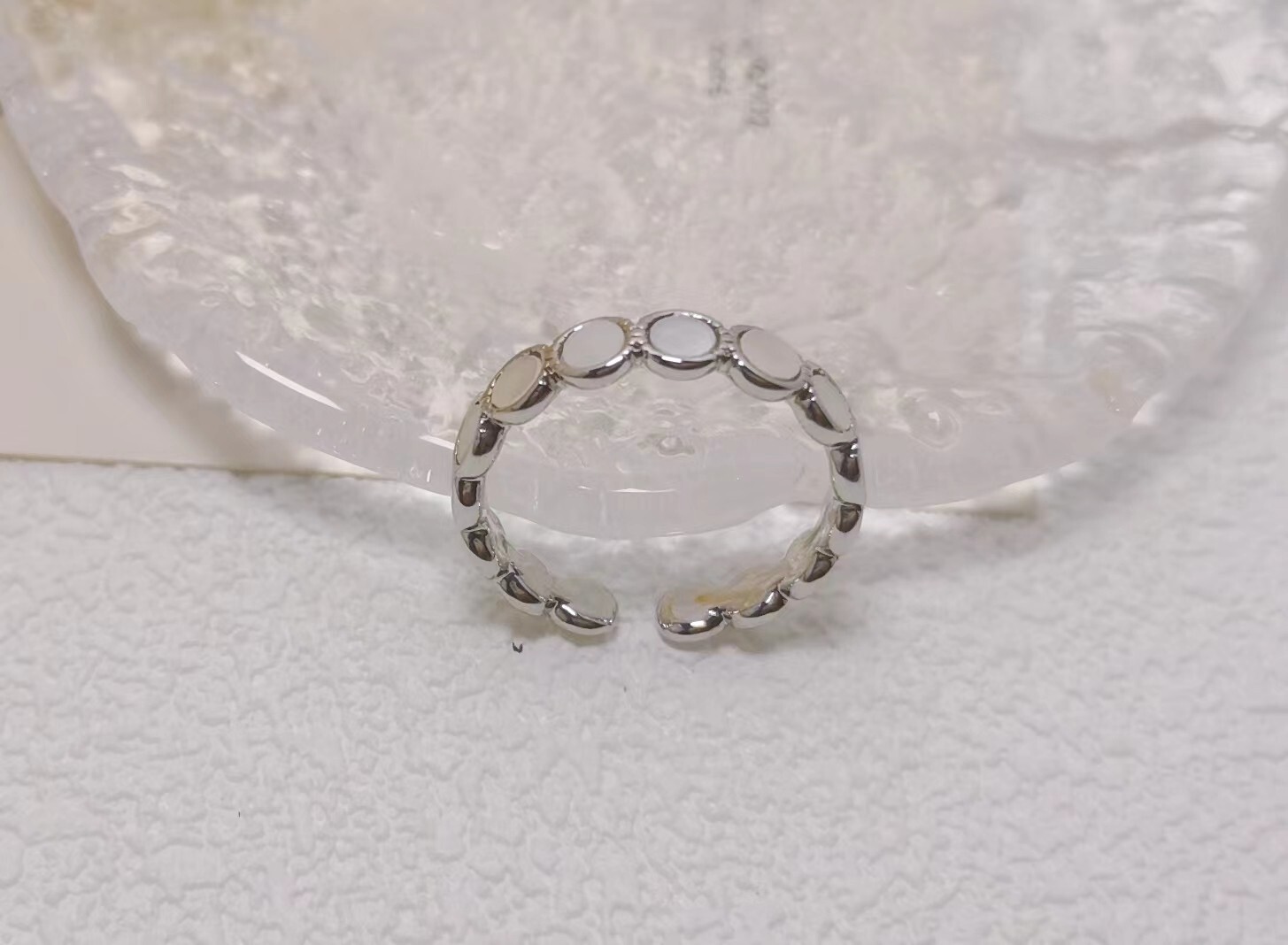 Ins Adjustable Open Finger Rings Silver Square Shaped Shell Zircon ...