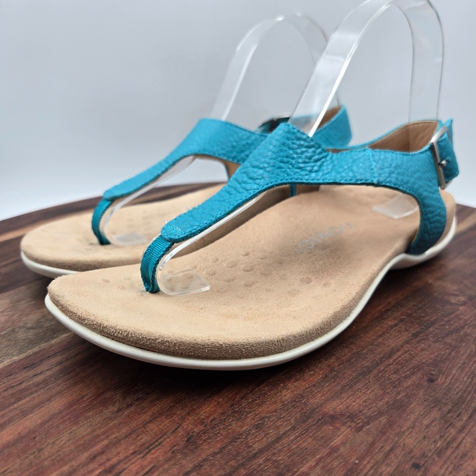 Vionic Terra Sandals Women 7 Wide Blue Leather Comfort T-Strap Thong Ankle Strap | eBay
