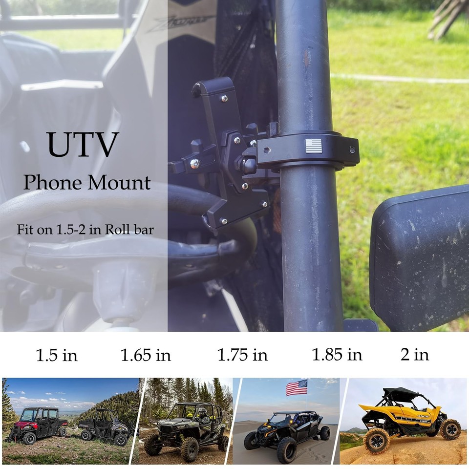 UTV Phone Mount, 720° Rotation at Any Angle, Suitable for 1.5-2-inch ...