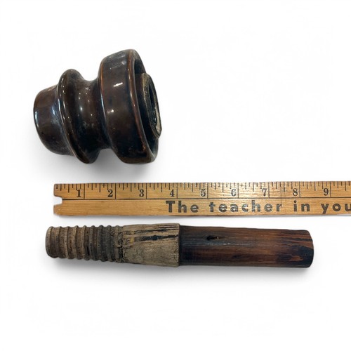 Vintage Brown Ceramic Electrical Insulator, Threaded Wooden Peg | eBay